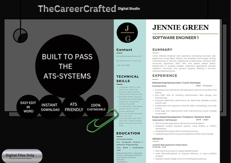 ATS Friendly Resume, Professional Resume Template Canva, Minimalist CV ...
