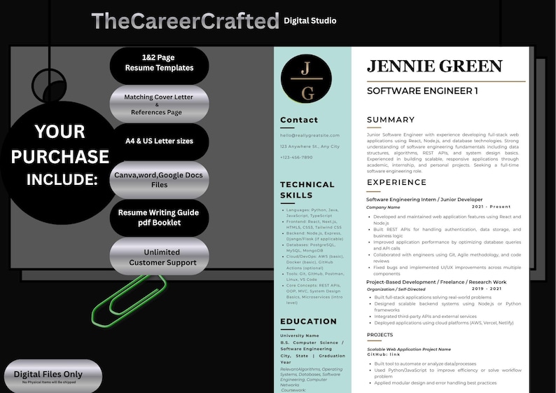ATS Friendly Resume, Professional Resume Template Canva, Minimalist CV ...