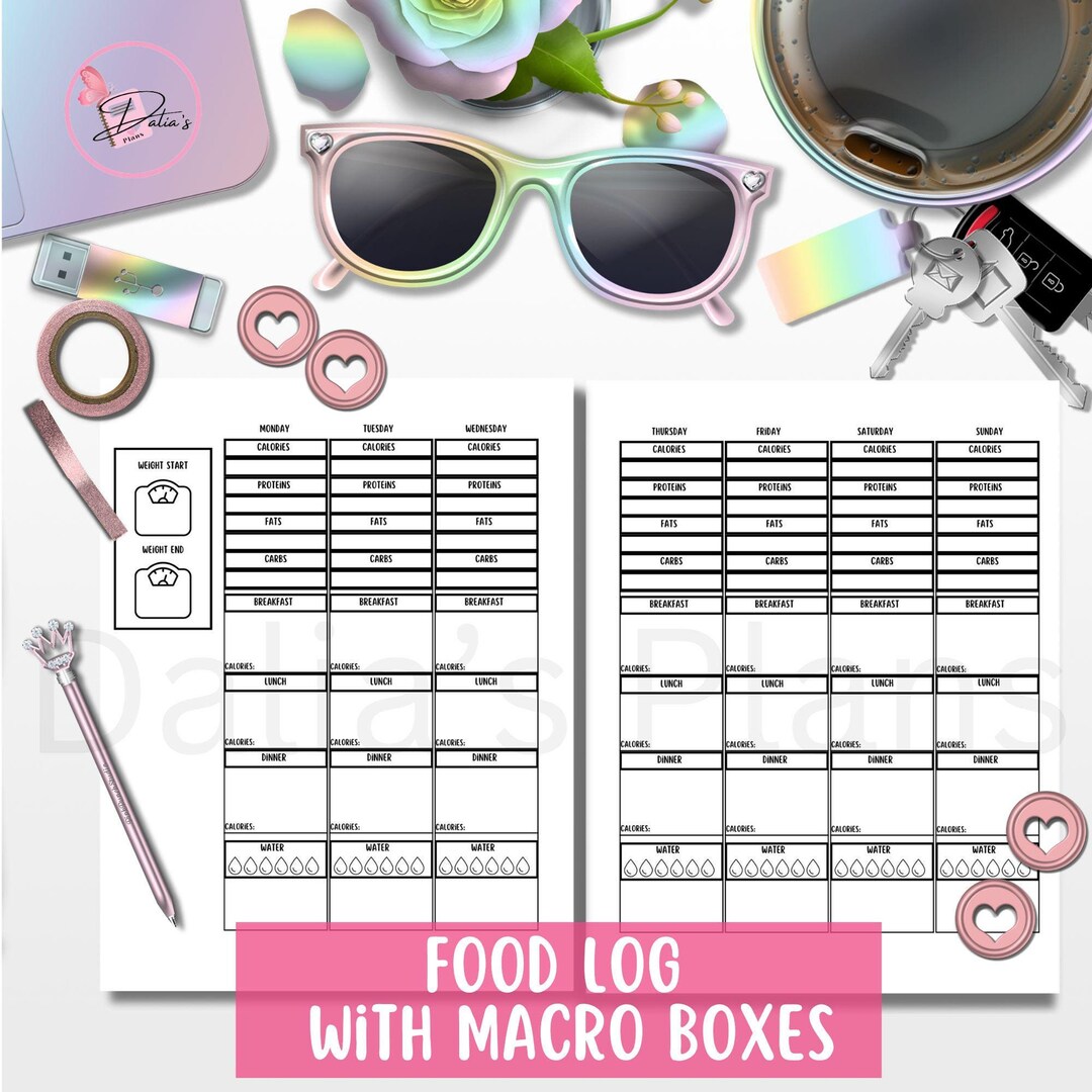 Printable UNDATED Insert Food Log With Macro Boxes, Fits Big Happy ...