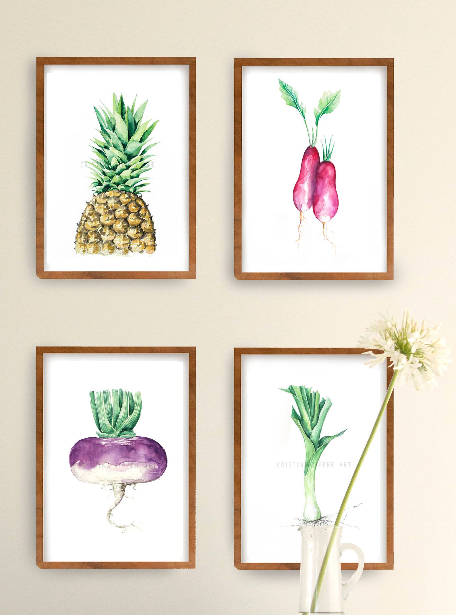 Vegetables and fruit print individual option set option set | Etsy