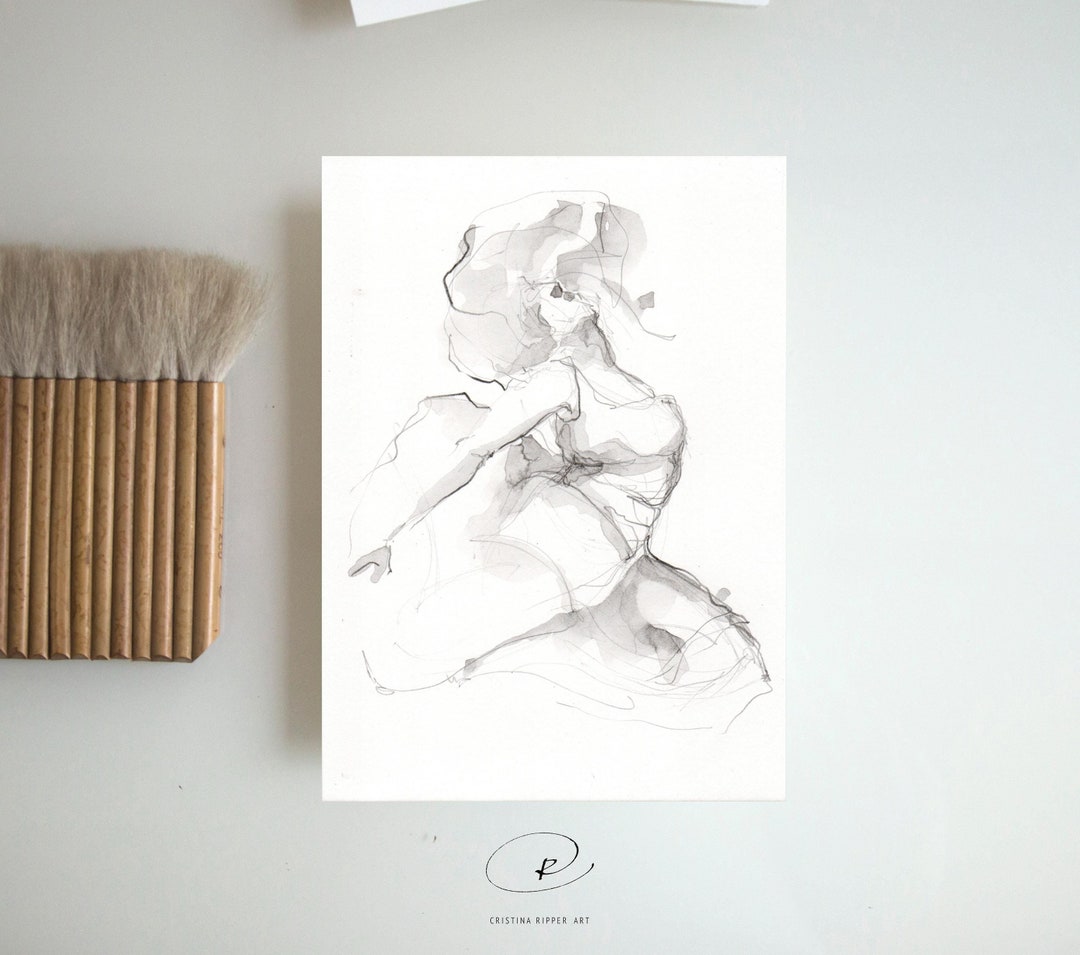Original Pencil Wash Woman Dancer Painting, Original Charcoal Female ...