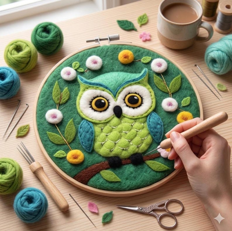 Kit per infeltrimento ad ago "Gufo Verde" - Progetto creativo con ...