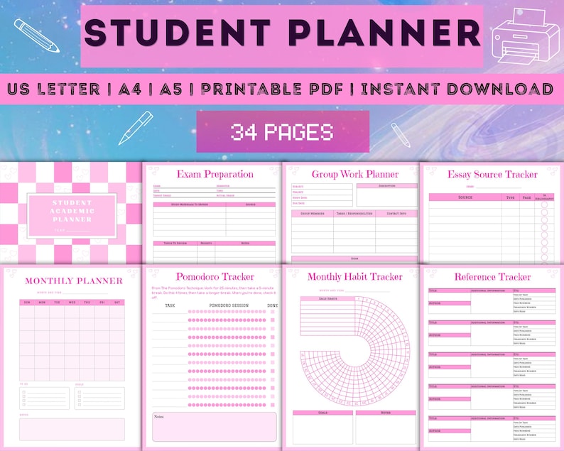 Printable Student Academic Planner Bundle | Adhd-friendly, Pomodoro ...