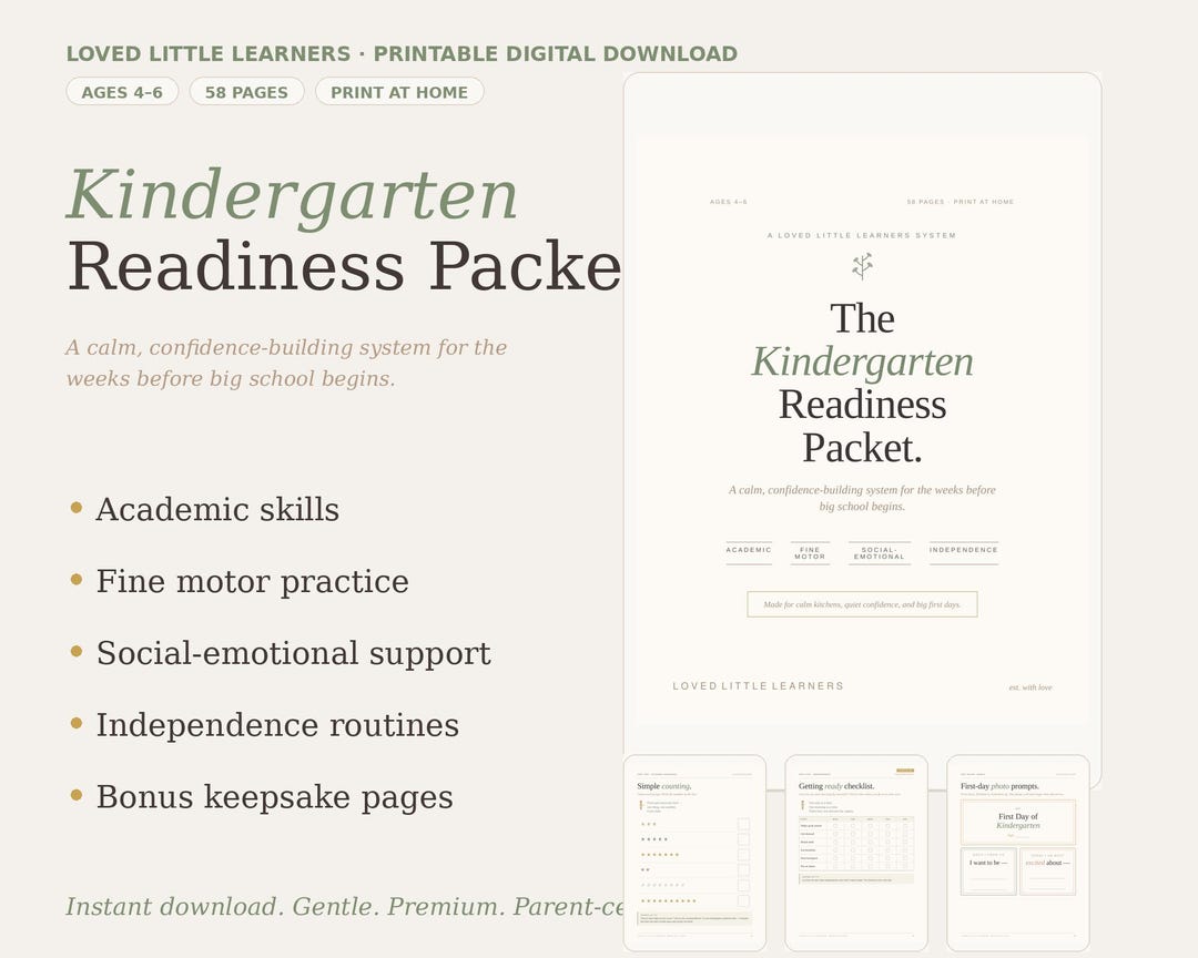 Kindergarten Readiness Packet Printable, Preschool Prep Workbook ...