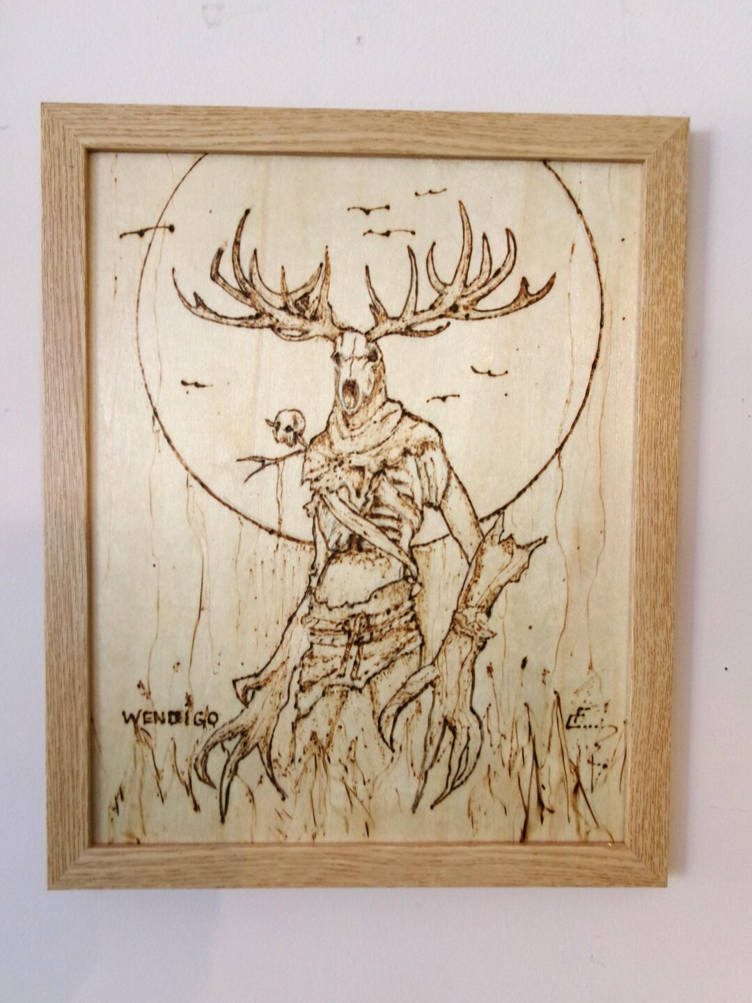 The Wendigo" My Framed Wood Burned Depiction of Ancient Native American ...