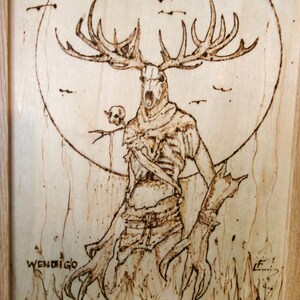 The Wendigo" My Framed Wood Burned Depiction of Ancient Native American ...