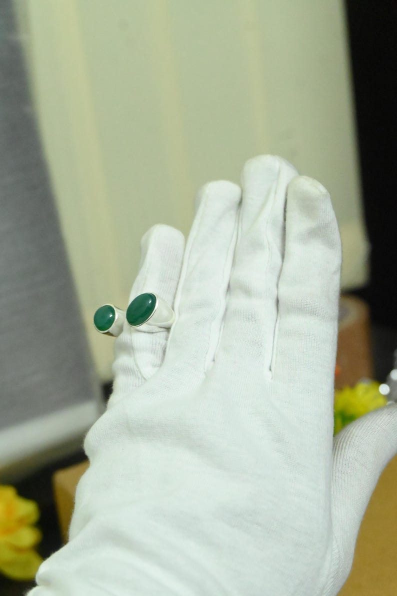 Sterling Silver Green Jade Double Stone Open Ring, Adjustable ...