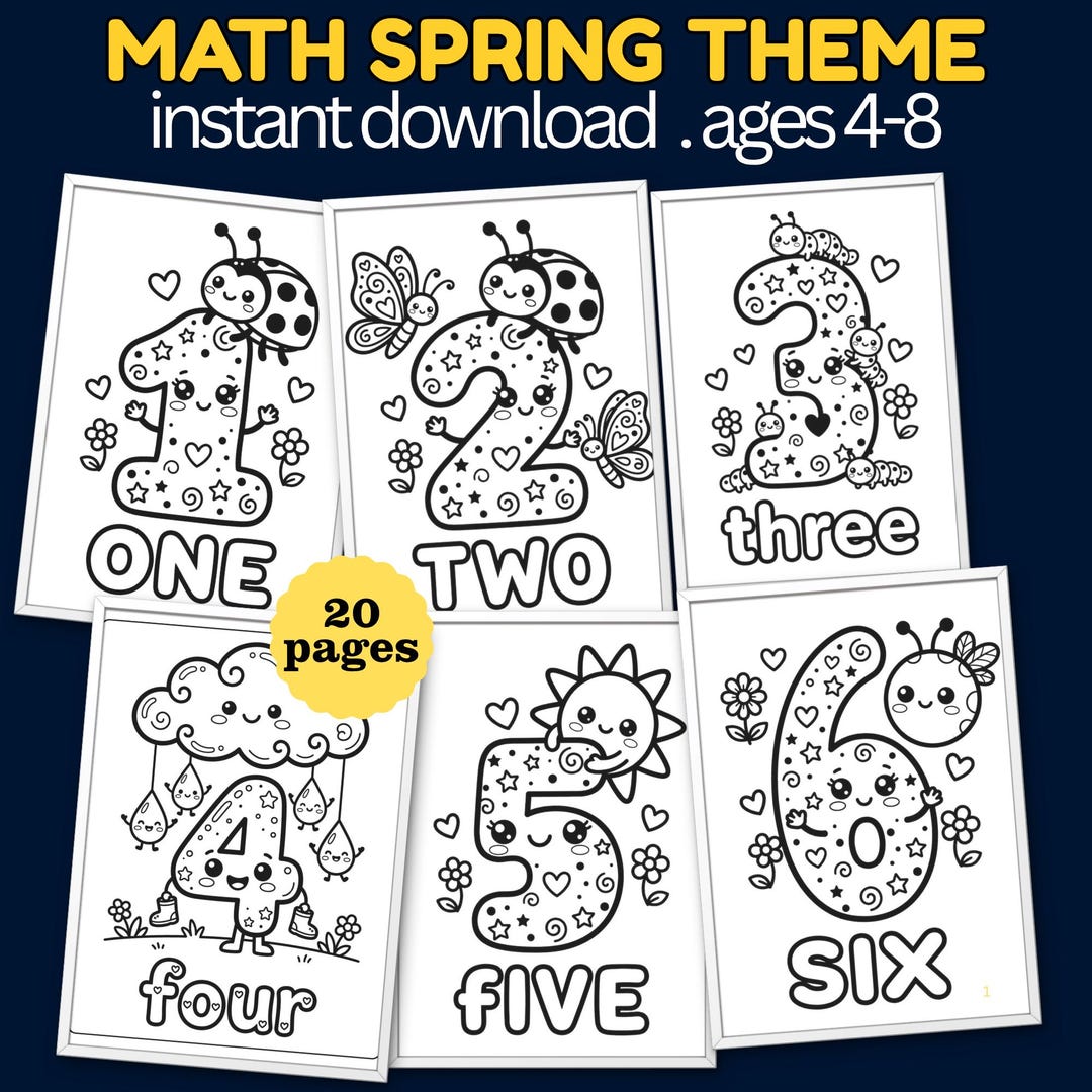 Kawaii Spring Math Coloring Pages, Numbers 1-10 Activity Book (digital ...