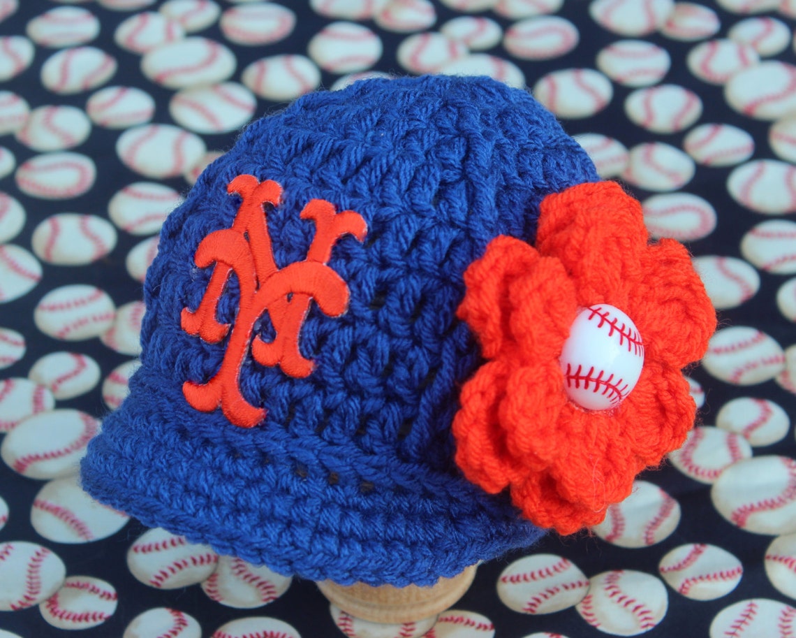 Baby Girl New York Mets Cap Hat Outfit Hand Knit Knitted - Etsy