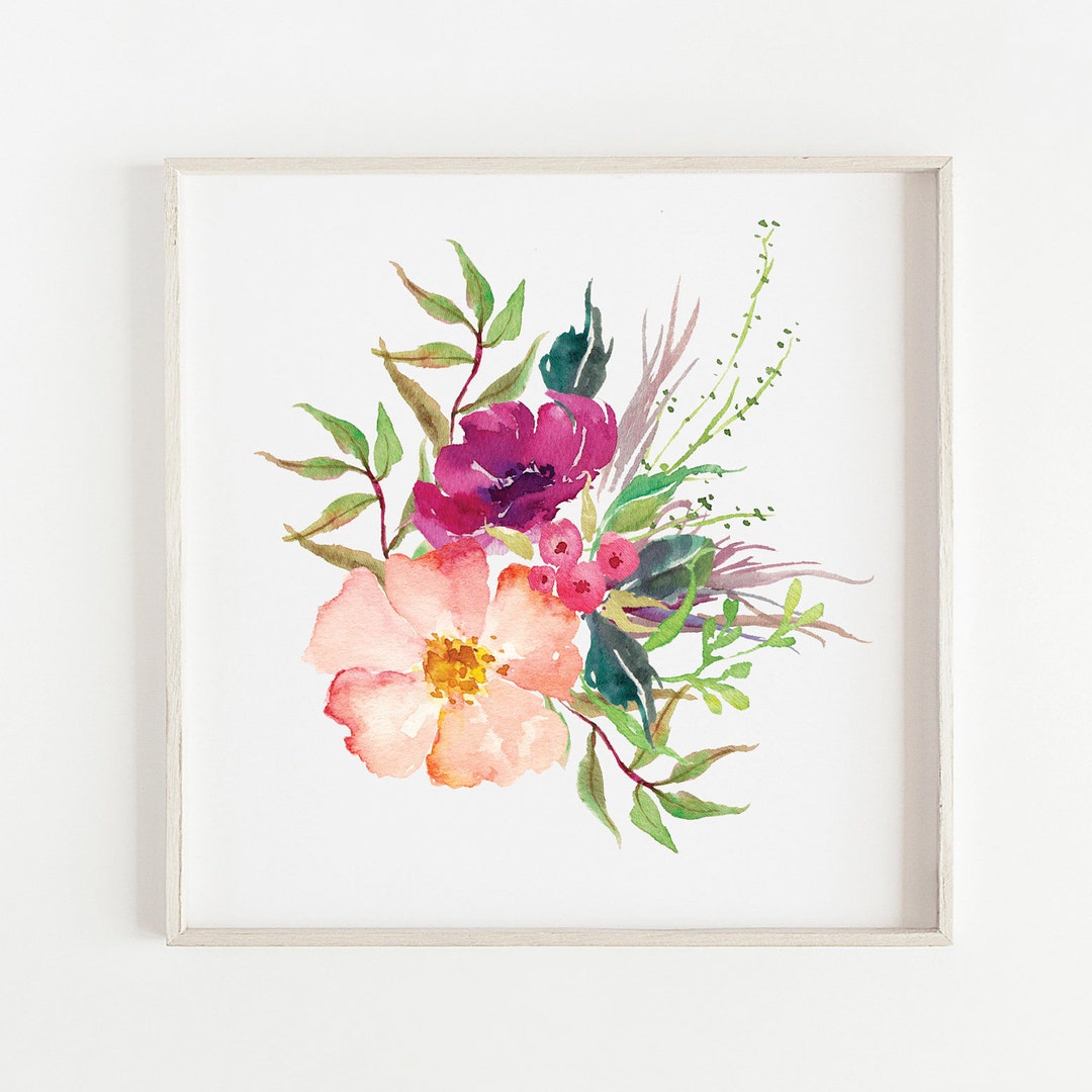 Boho Watercolor Flowers Art Printable Boho Print Botanical - Etsy