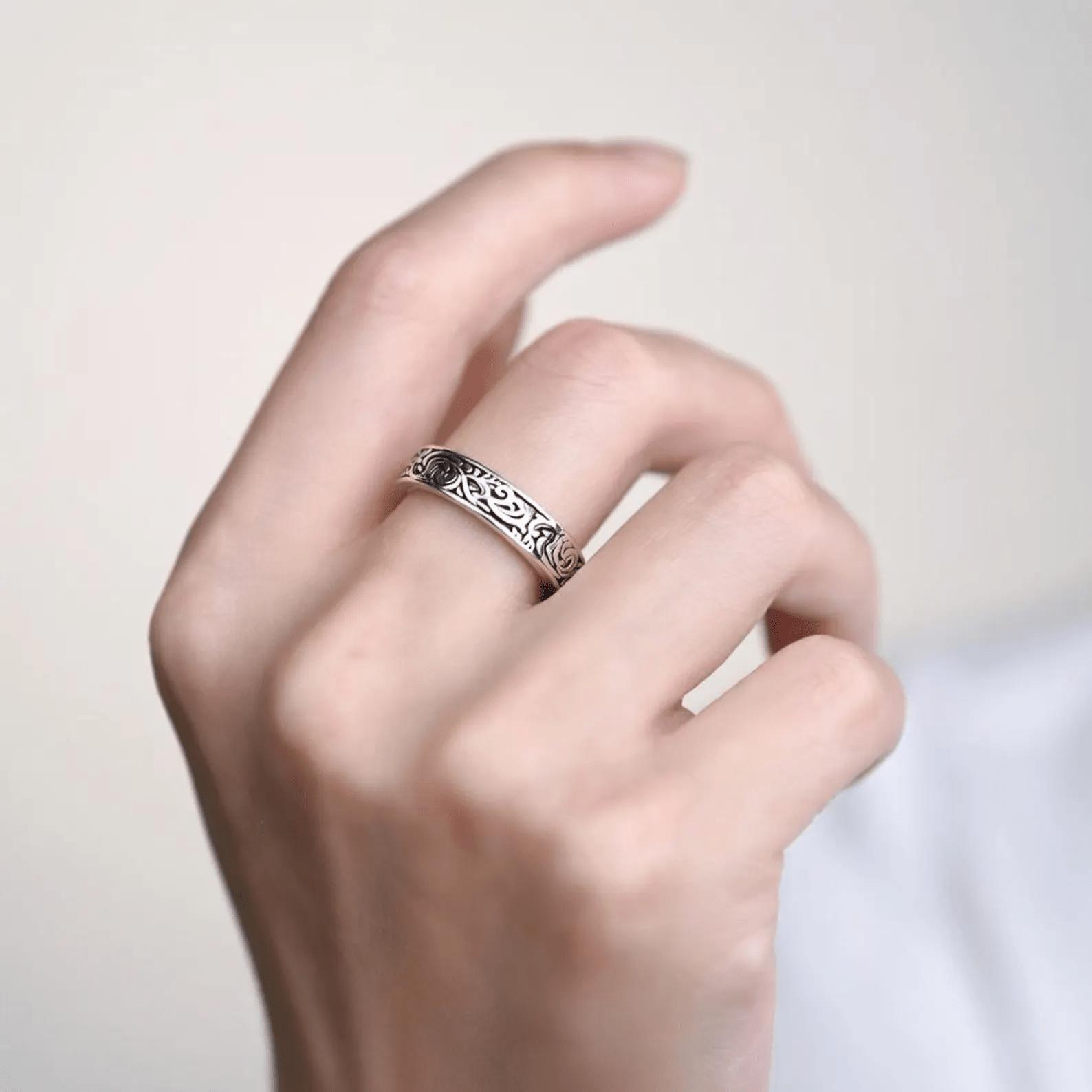 925 Sterling Silver Vintage Floral Ring – Adjustable Open Band for ...