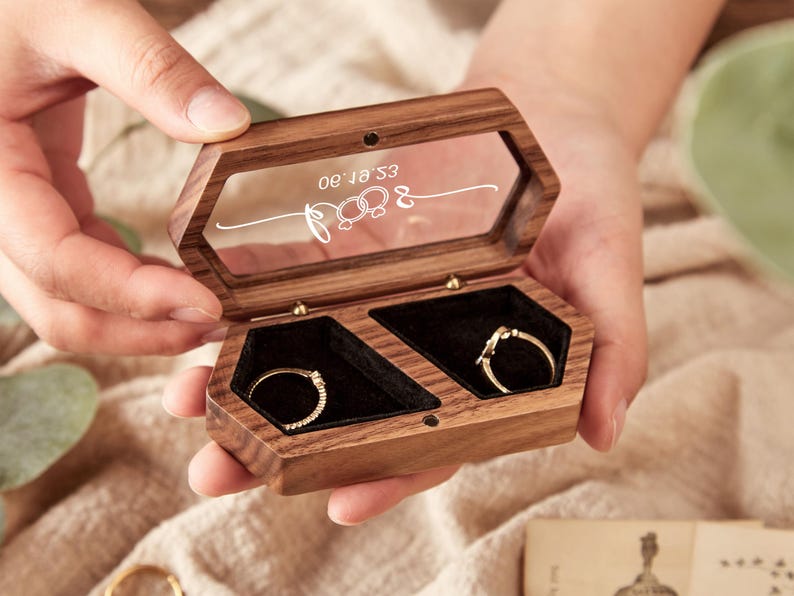 Personalized Wedding Ring Box Double Slot Wedding Ring Box Wood Double ...