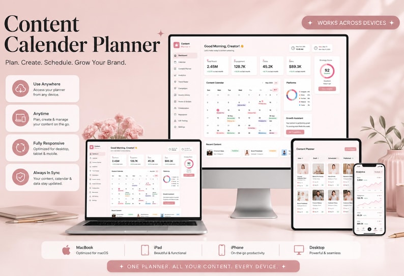 Content Calendar Template | Social Media Content Planner | Marketing ...