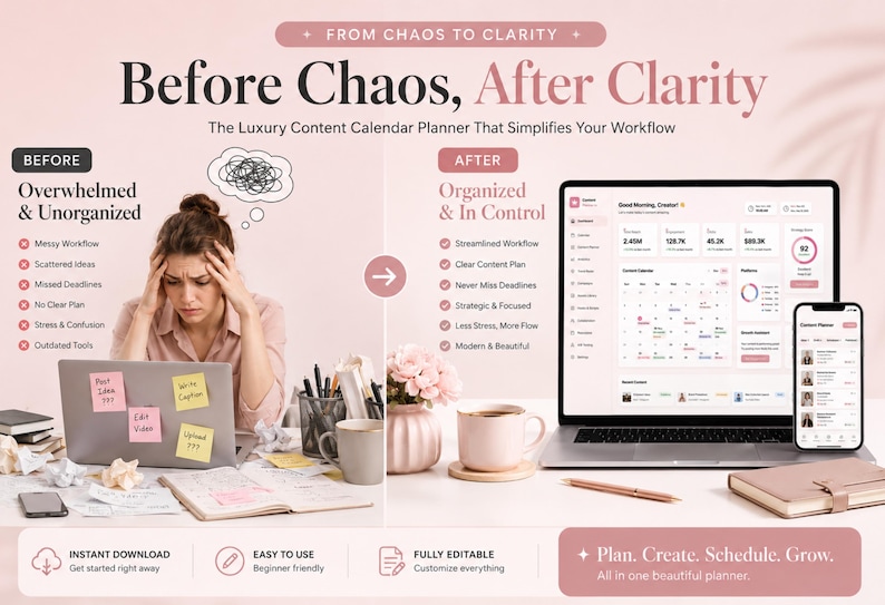 Content Calendar Template | Social Media Content Planner | Marketing ...