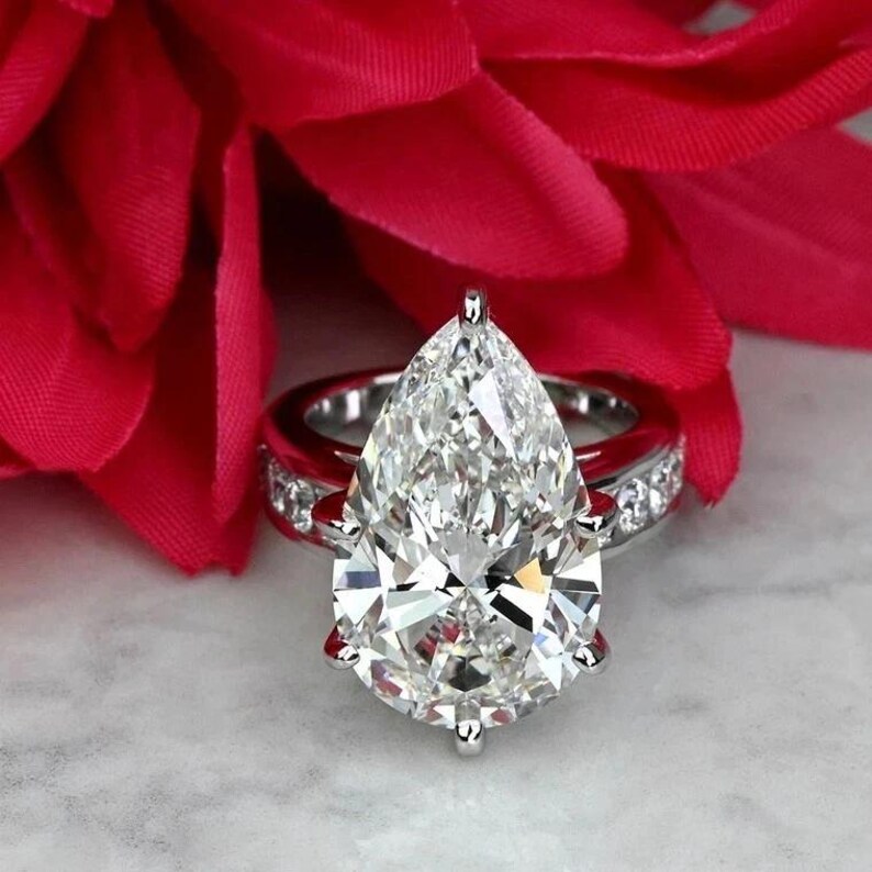 3ct Pear Cut Lab Created Diamond Women's Engagement Ring 14K White Gold ...