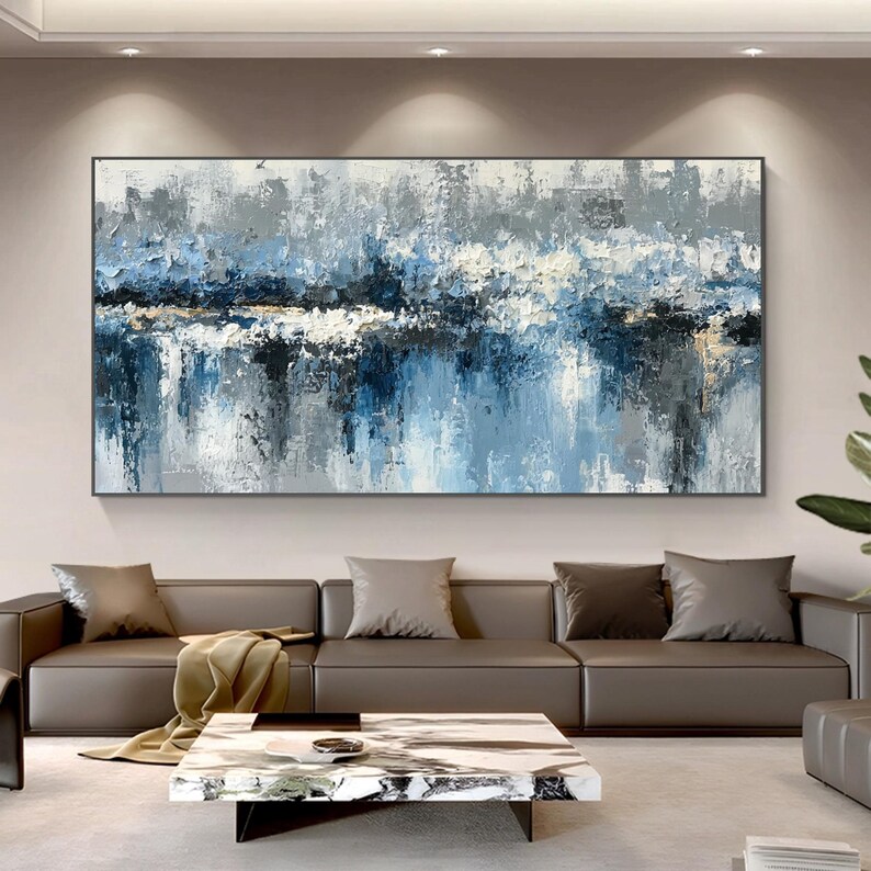 Abstract Blue Navy Oil Painting, Impasto Textured Wall Art, Modern ...