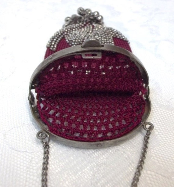 Small Antique Red Crochet Wristlet Purse With French … - Gem