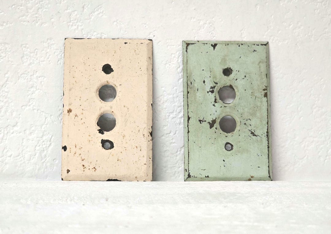 Antique Push Button Light Switch Platetwo Old Wall Switchplates Shabby ...