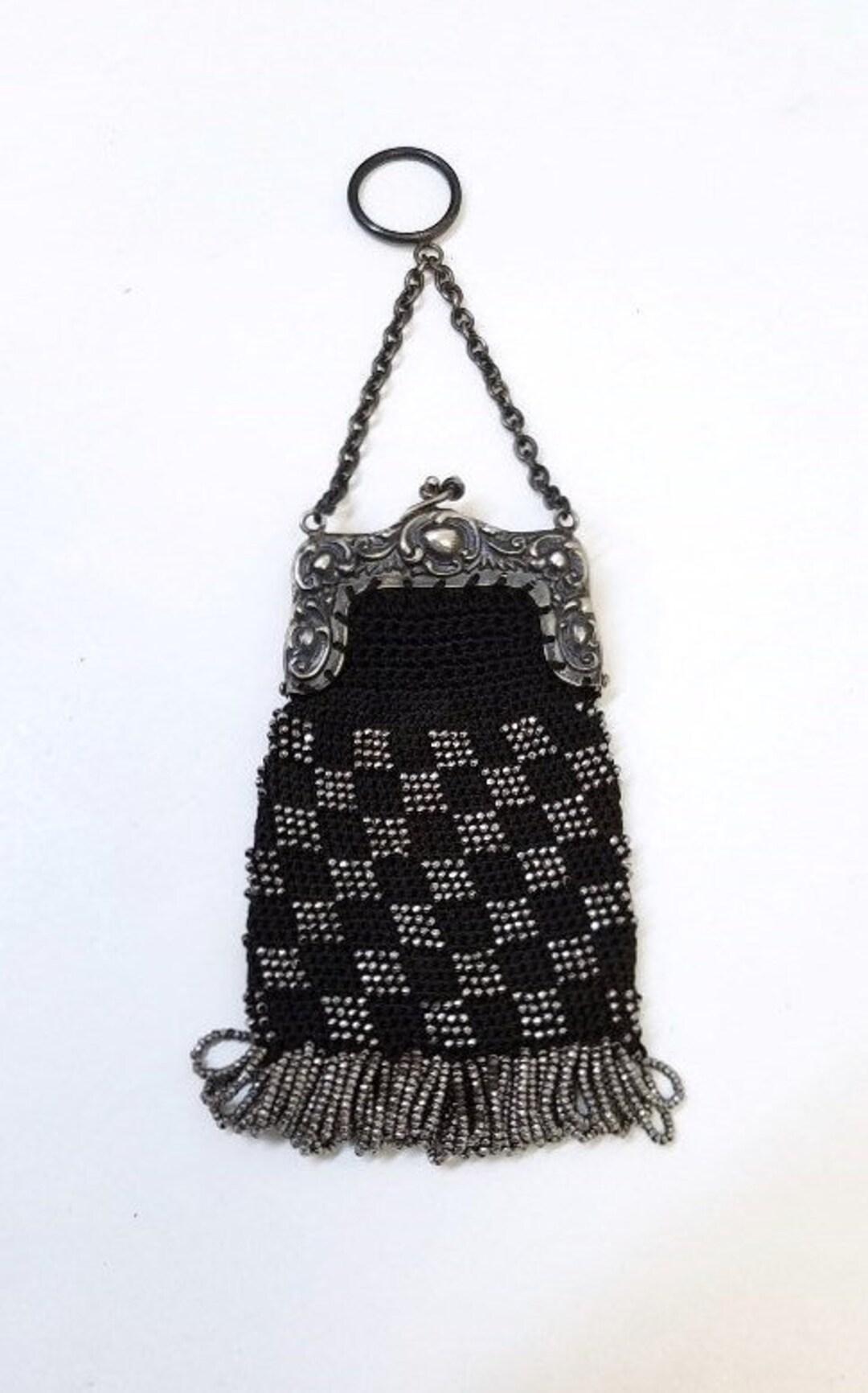 Victorian Black Crochet Dance Purse With Silver French Cut Steel Beads ...