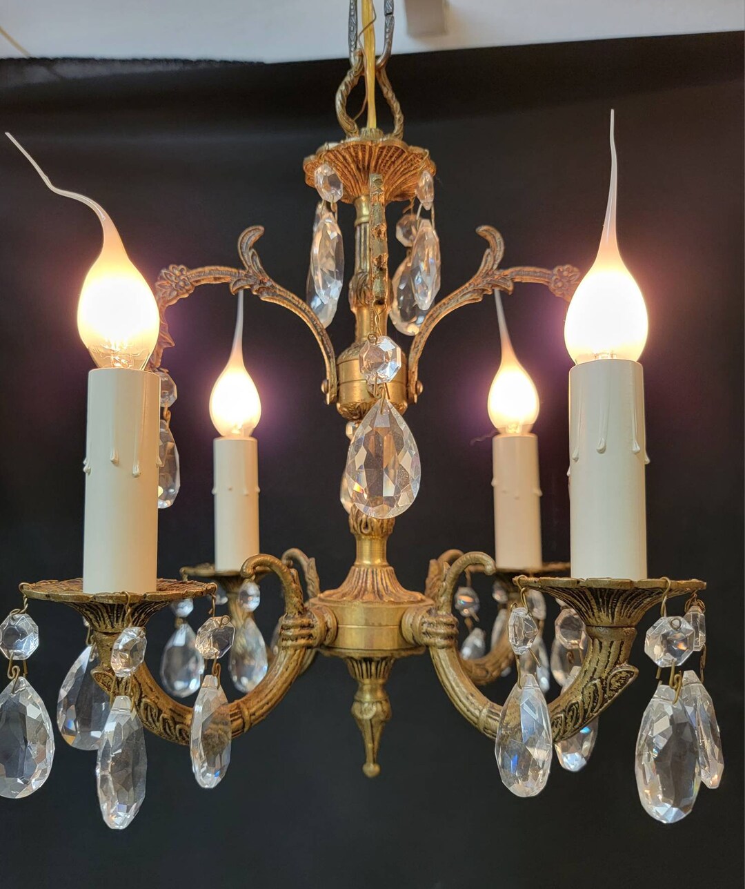 Vintage Ultra Petite Crystal Chandelier With Four Lights, Nice Shape ...