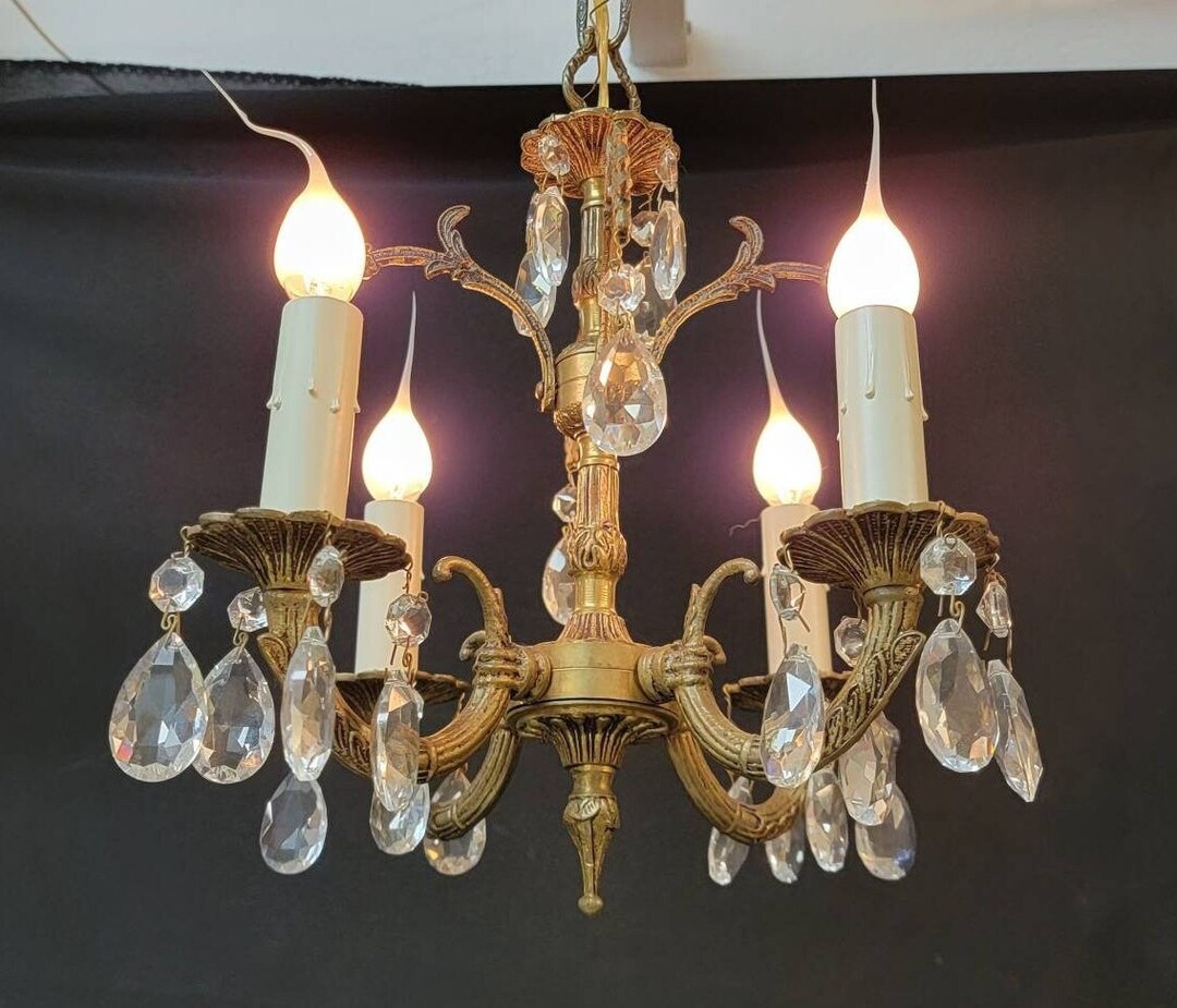 Vintage Ultra Petite Crystal Chandelier With Four Lights, Nice Shape ...