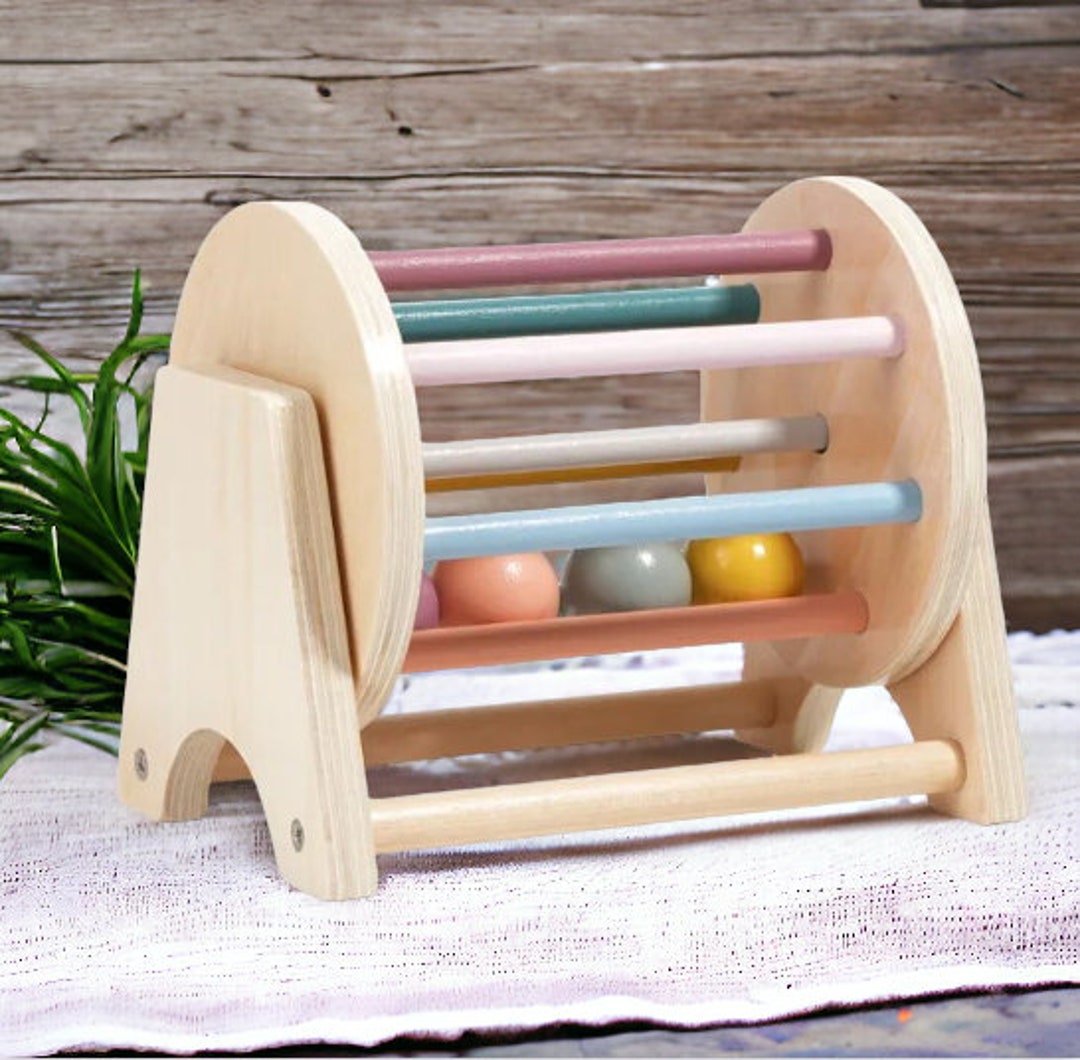Montessori Toys for Baby Early Learning Wooden Rolling Ball Drum ...