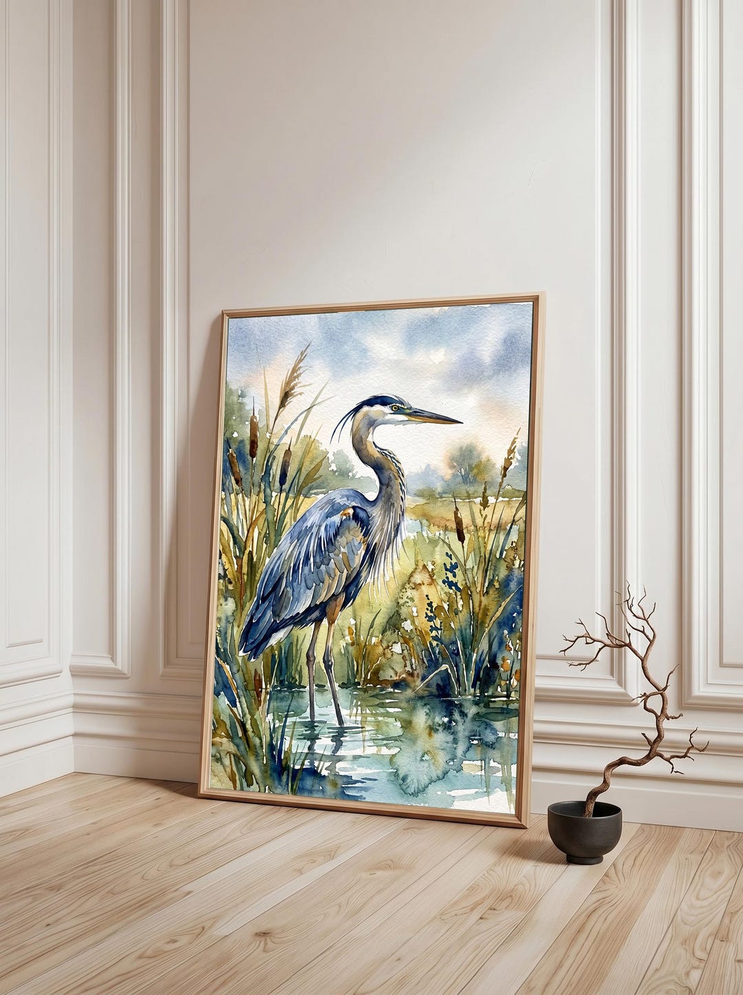 Blue Heron Bird Print Printable Wall Art | Coastal Wetland Nature Decor ...