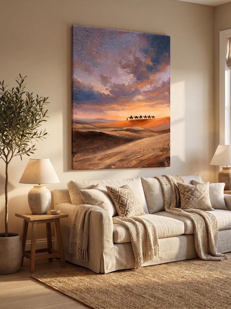 Camel Caravan Desert Printable Wall Art | Sunset Landscape Animal Decor ...