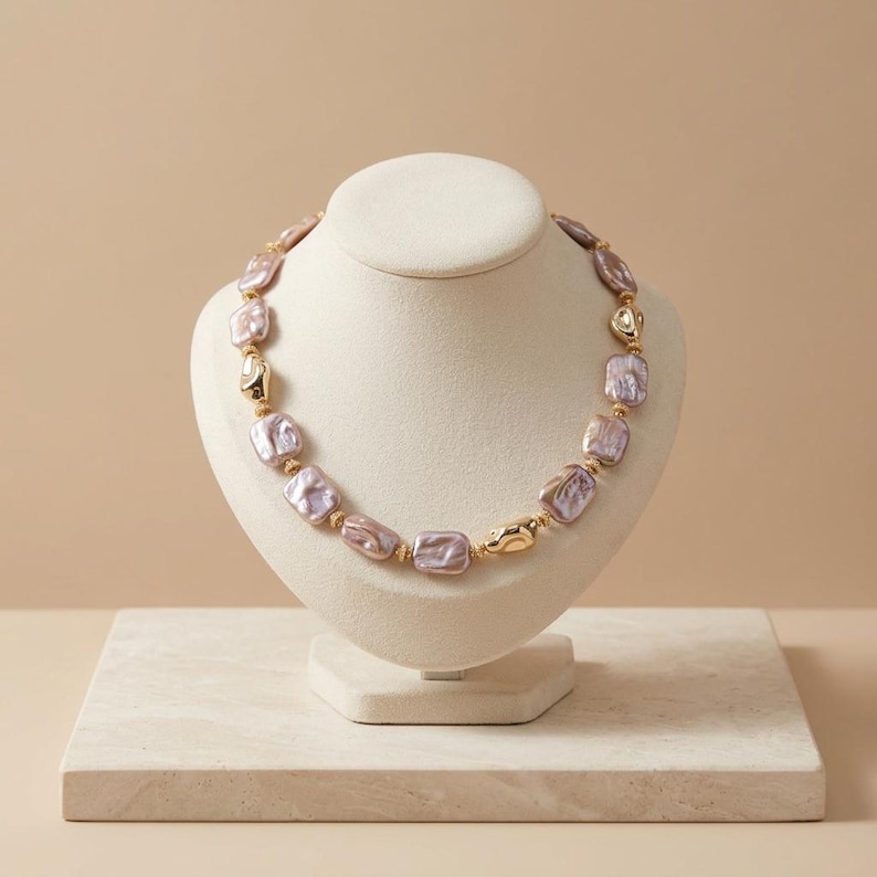 Natural Square Baroque Edison Pearl Necklace Set, Irregular Choker ...