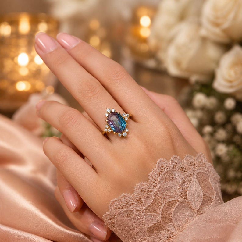 Alexandrite Engagement Gold Ring, Handmade Statement Ring, Alexandrite ...