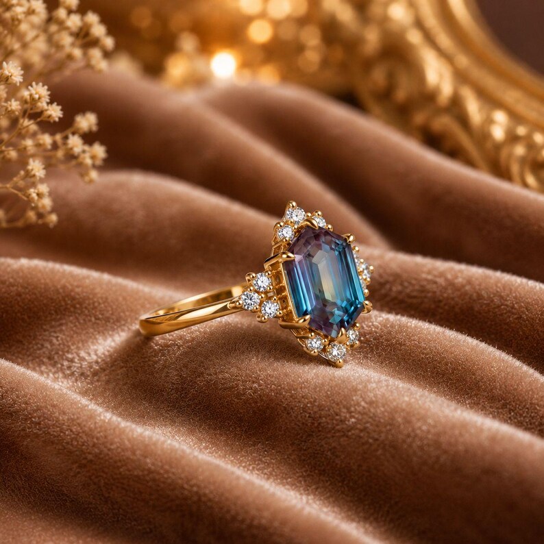 Alexandrite Engagement Gold Ring, Handmade Statement Ring, Alexandrite ...