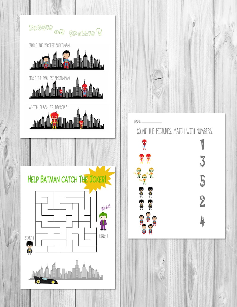 Preschool Superhero Worksheets - Etsy