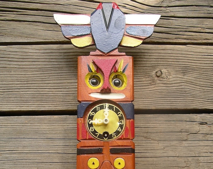 Vintage Mi-ken Totem Pole Clock - Moving Eyes Wind up Timepiece ...