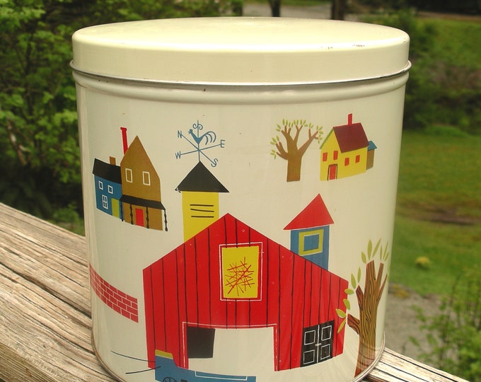 Vintage Country Canister Primitive Red Barn on White - Etsy