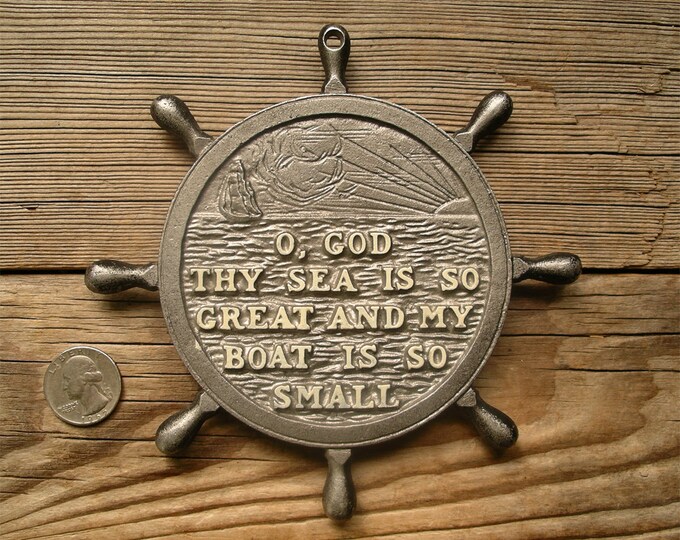 Vintage Metal Ship's Wheel Trivet - Cast Aluminum Seaman's Prayer ...