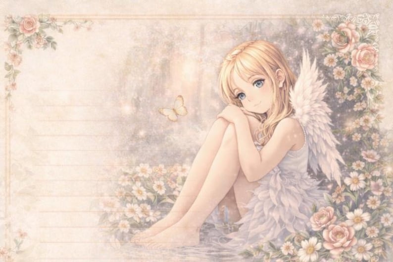 Anime Angel Printable Journal Kit, 56 Whimsical Background Pages ...