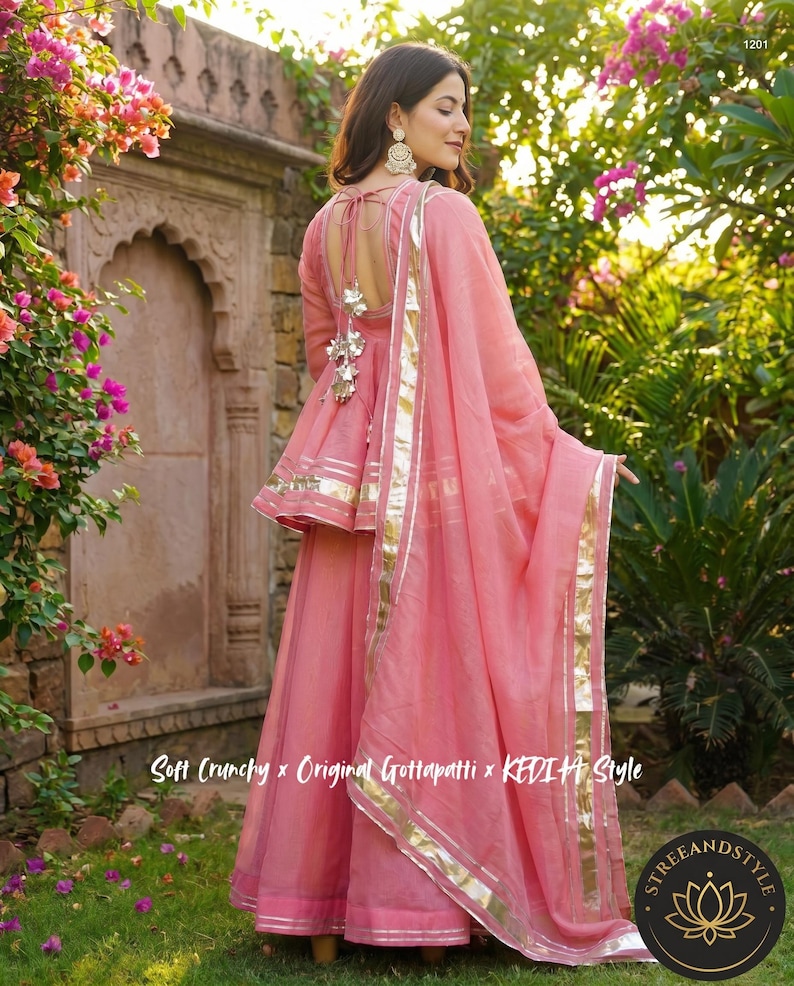 Pink Gotta Patti Kurta Palazzo Set With Dupatta, Anarkali Suit Set for ...