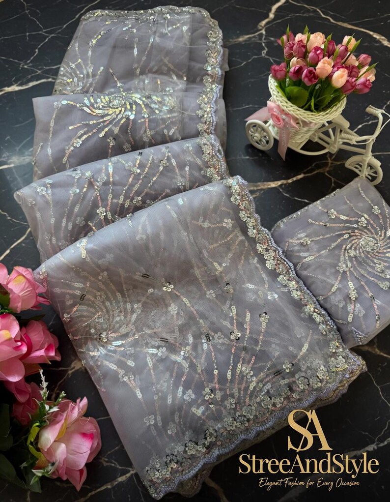 Designer Butterfly Net Saree, Sequins Embroidery, Wedding Party Wear ...