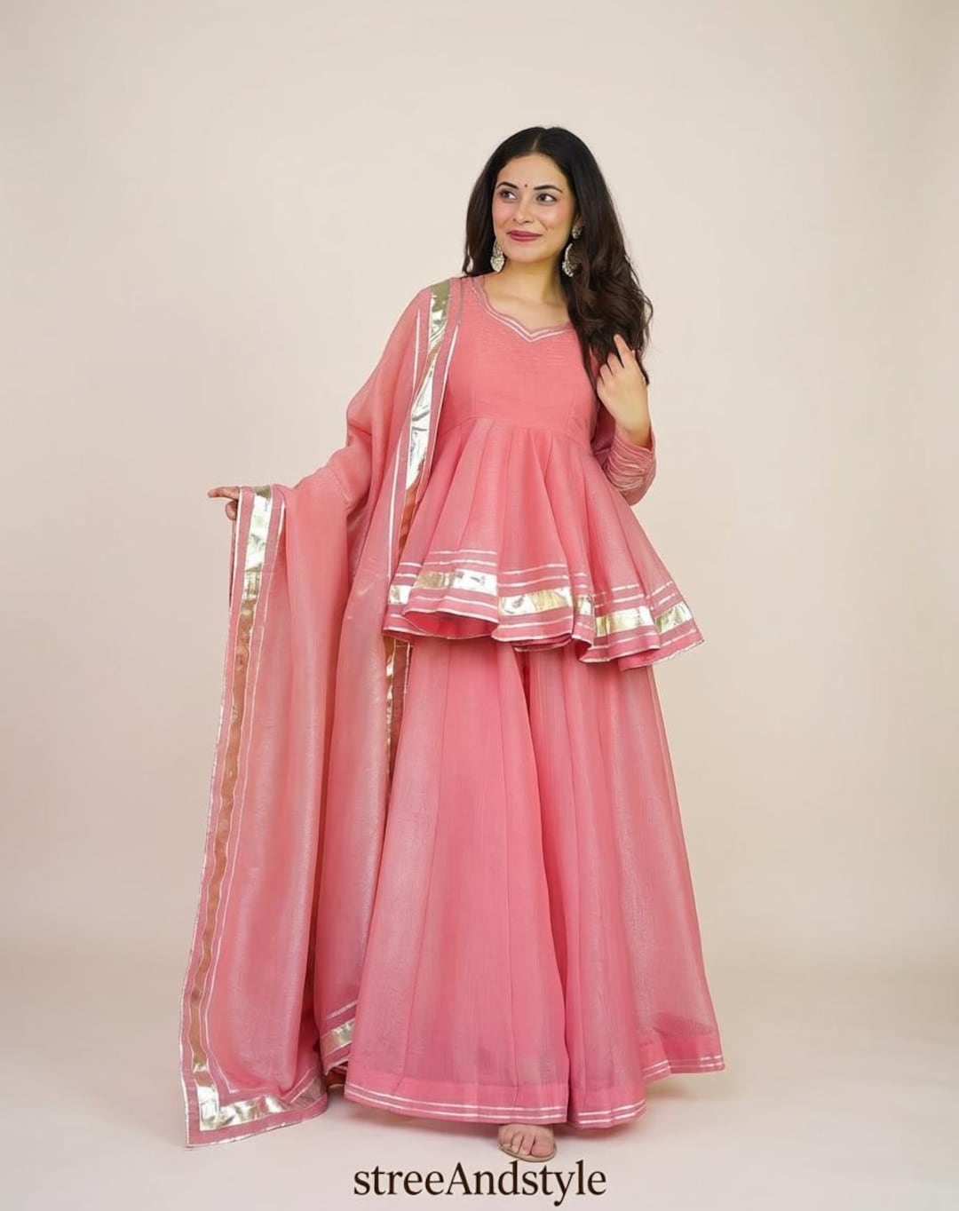 Pink Gotta Patti Kurta Palazzo Set With Dupatta, Anarkali Suit Set for ...