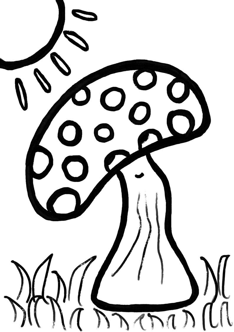 Sunny Shroom Colouring Sheet - Printable Digital Download - Hand Drawn ...