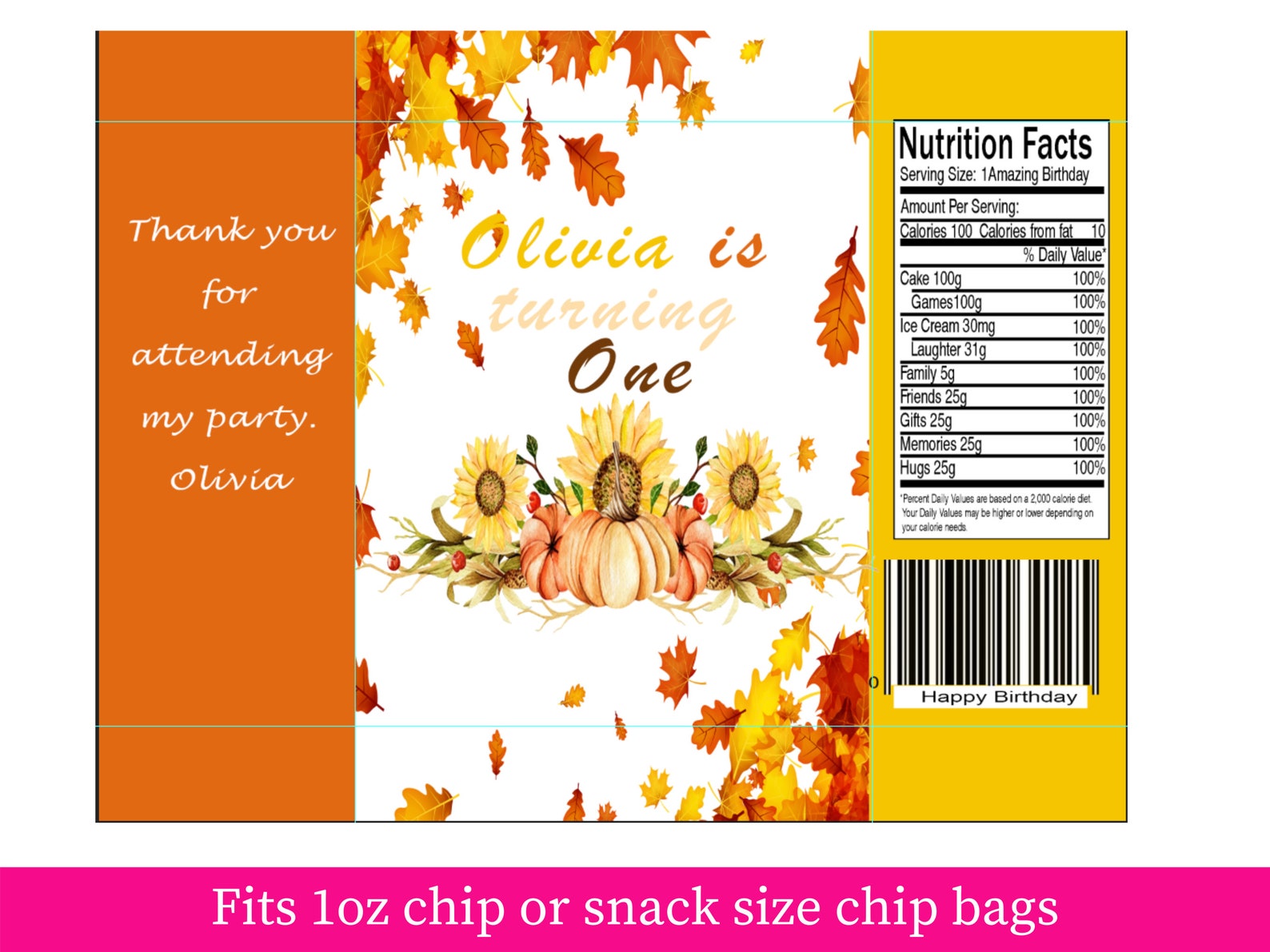 Fall Chip Bag, Pumpkin Chip Bag, Party Favors, One Chip Bag, Snack ...