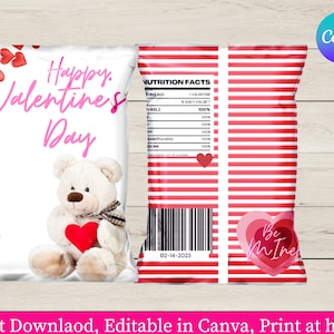 Valentine's Chip Bags-custom Chip Bags- Favor Bags-printable-digital ...