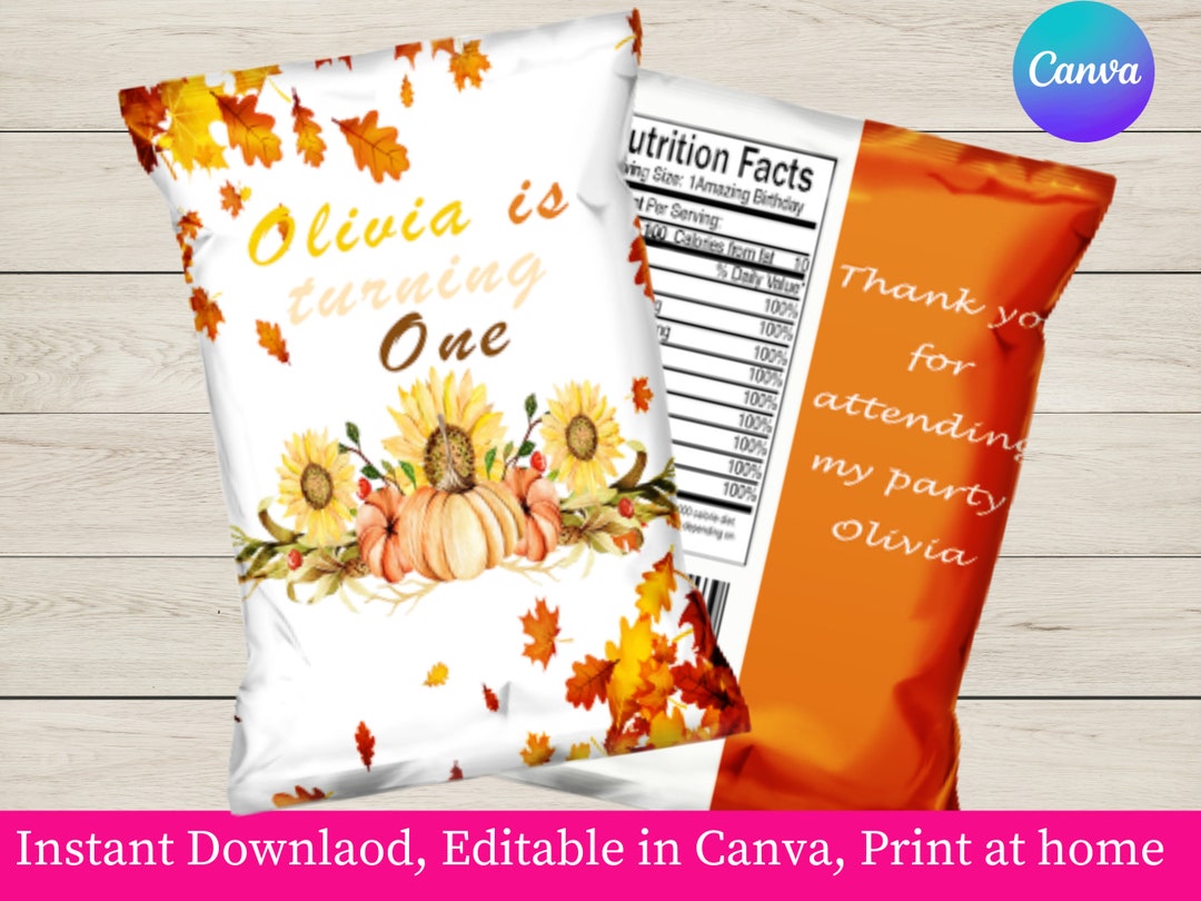 Fall Chip Bag, Pumpkin Chip Bag, Party Favors, One Chip Bag, Snack ...