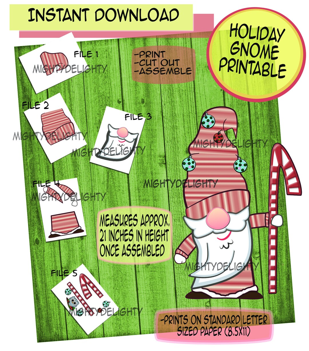 Christmas Gnome Red and White Striped Large Printable Decoration - Etsy