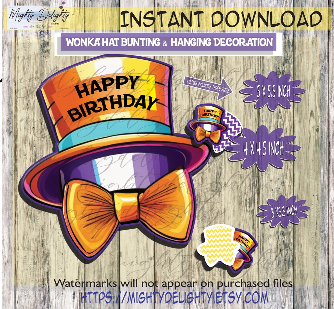 Printable Willy Wonka Hat Bunting Hanging Decoration Instant - Etsy