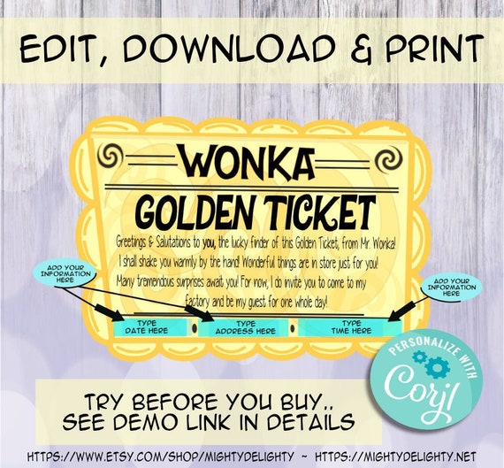 Golden Ticket Oversized Decoration Editable Instant Download by Mighty ...