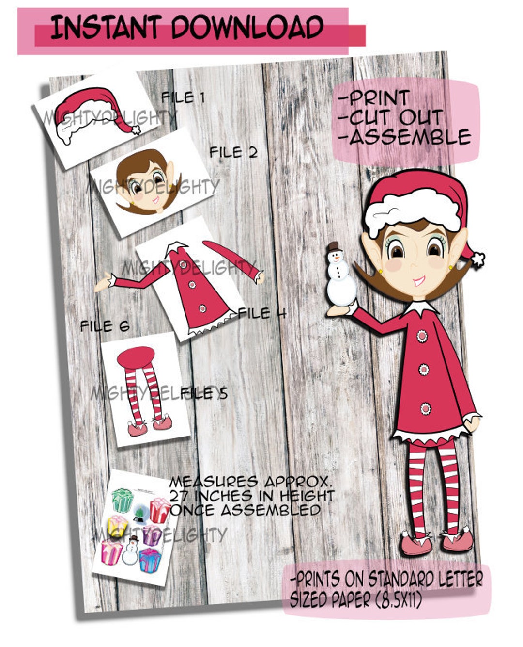 Printable Elf Large Decoration Instant Download Brown Hair Elf Girl - Etsy