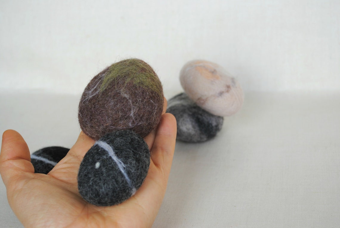 Natural Wool Rocks, 5 Felt Stones Set, River Pebbles Wool Bowl Filler ...