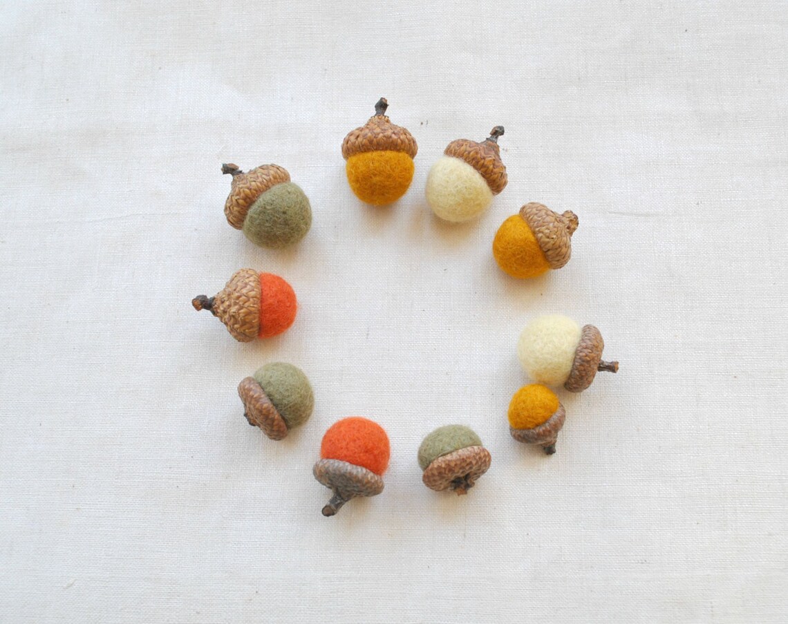 Wool Acorns Thanksgiving Decor Felted Set of 10 Acorns Real - Etsy