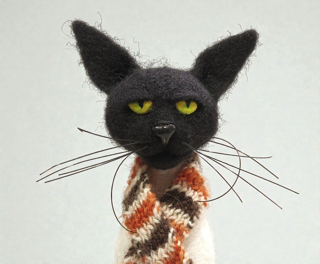 Needle Felted Meme Cat Figurine – Handmade Wool Sculpture – Funny ...